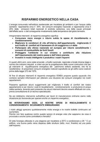 Risparmio Energetico Casa - Guida e Consigli dall'ENEA | PDF