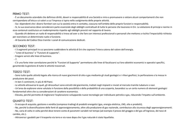 Risposte ai test del corso eni learning | PDF | Power and Energy ...