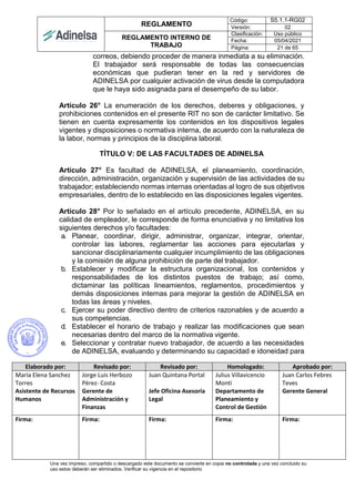 MODELO DE REGLAMENTO INTERNO DE TRABAJO DE UNA EMPRESA | PDF