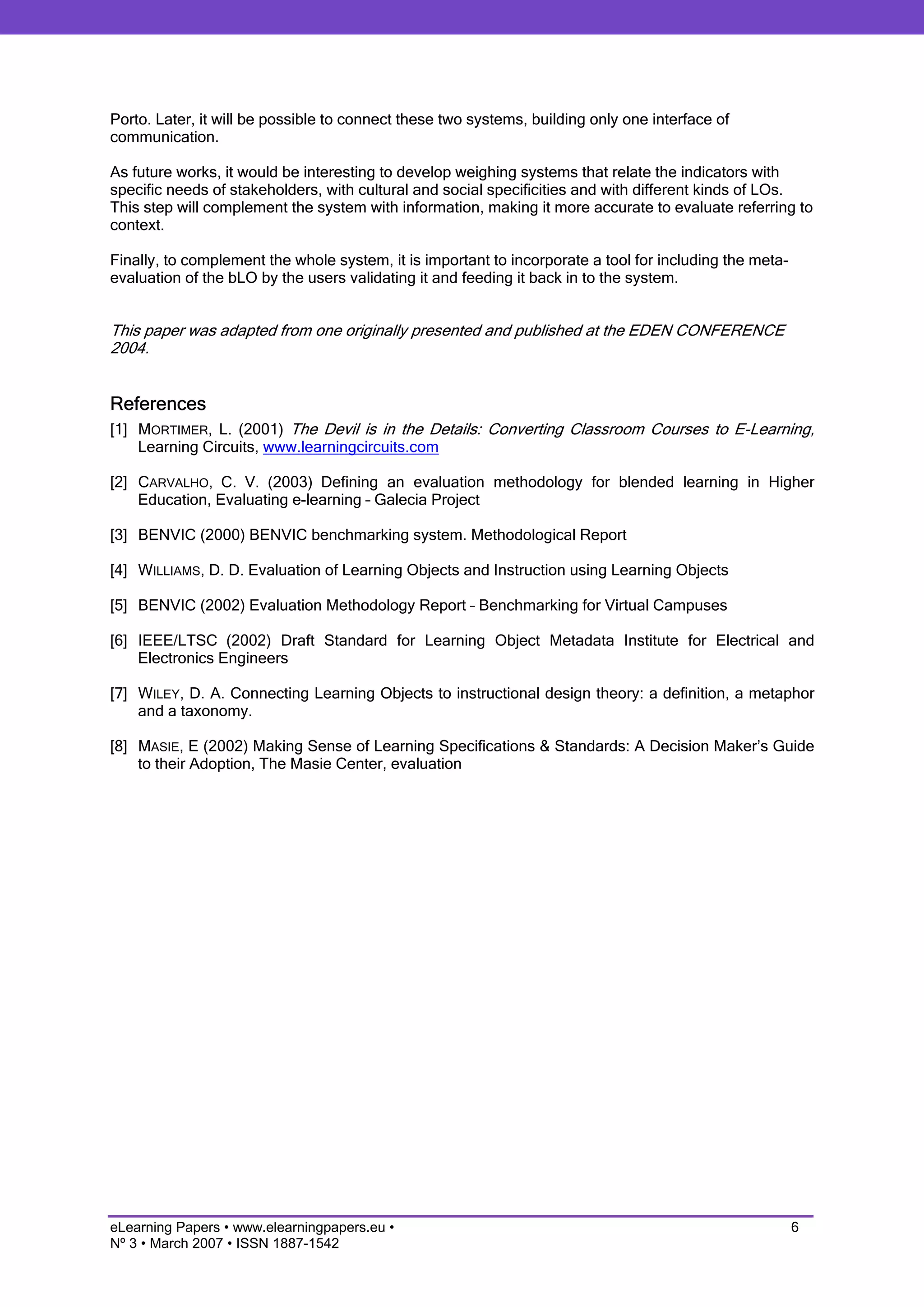 A proposal for benchmarking learning objects | PDF