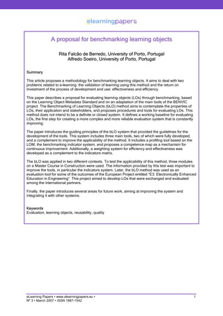A proposal for benchmarking learning objects | PDF