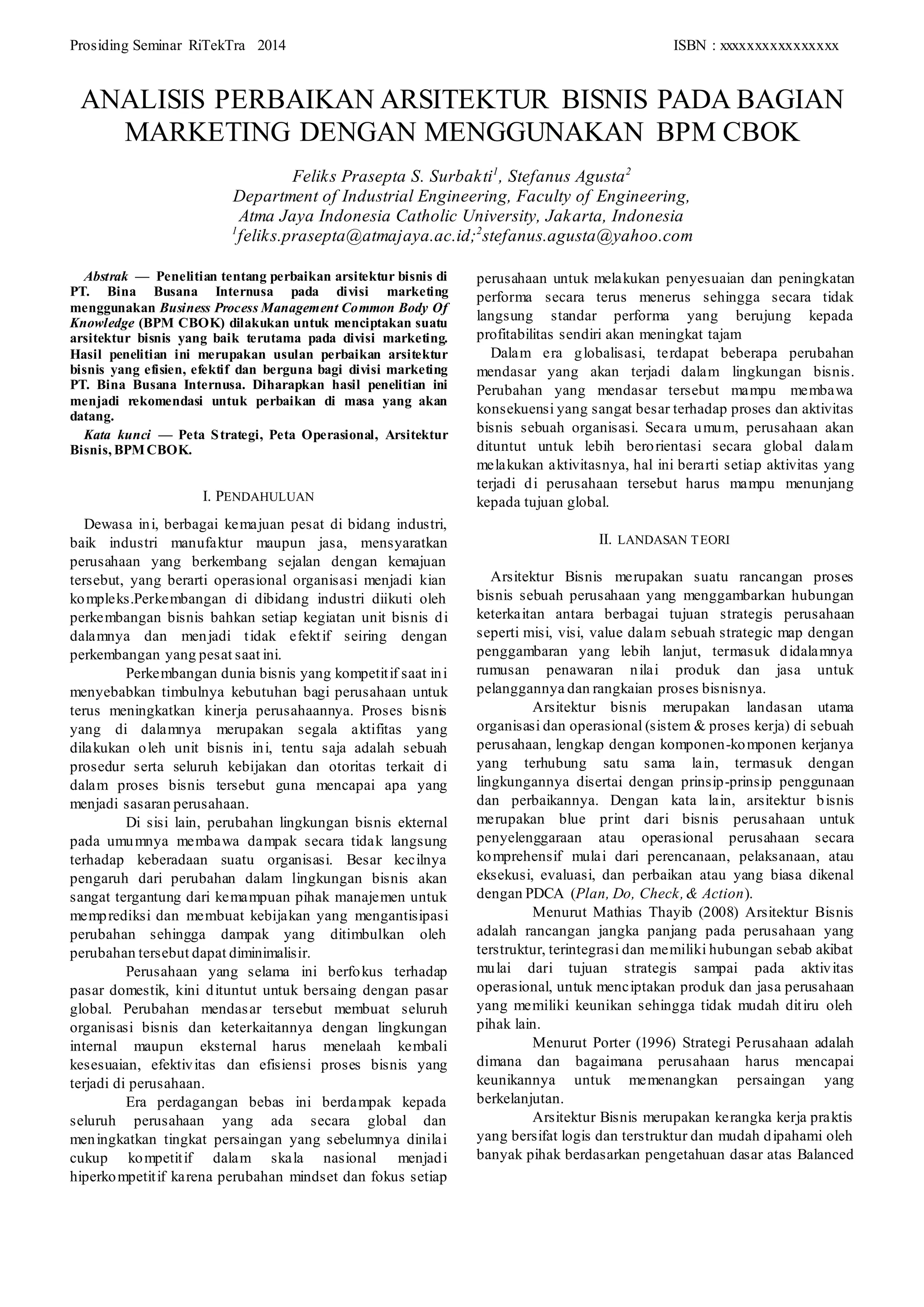 Analisis Arsitektur Bisnis Dengan BPM CBOK | DOCX