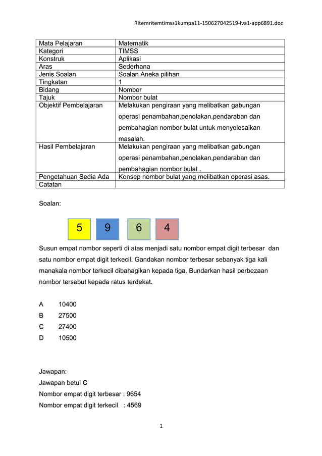 CONTOH SOALAN - ITEM TIMSS 11 | DOC