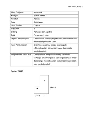 CONTOH SOALAN - ITEM TIMSS 13 | DOCX