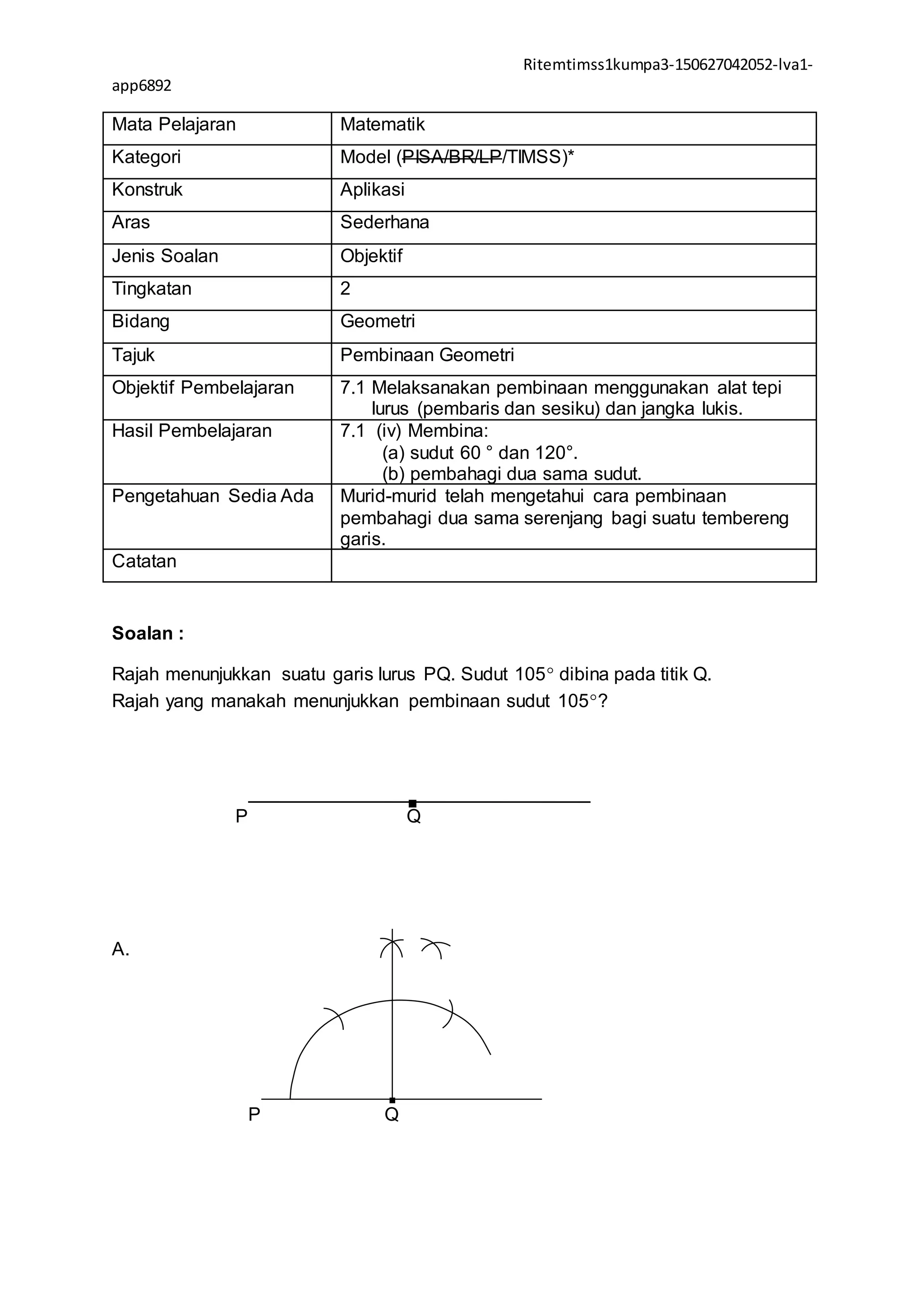 CONTOH SOALAN - ITEM TIMSS 3 | DOCX