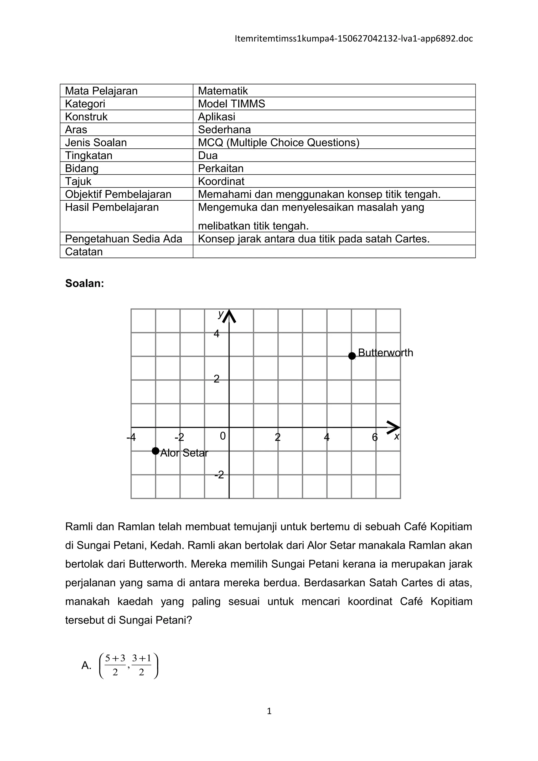 CONTOH SOALAN - ITEM TIMSS 4 | DOC