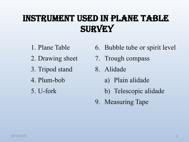 Plane table survey overview instrument used in pts | PPT