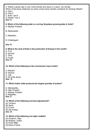 100 mcq related questions on kharif crops | DOCX