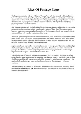 Rites Of Passage Essay | PDF