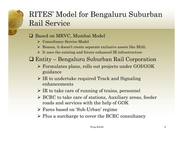 RITES's SPV Model for Bengaluru Suburban Rail Service | PPT