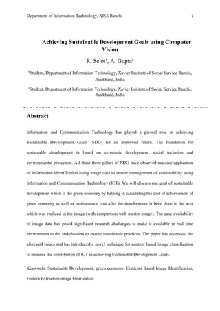Achieving Sustainable Development Goals using Computer Vision | PDF