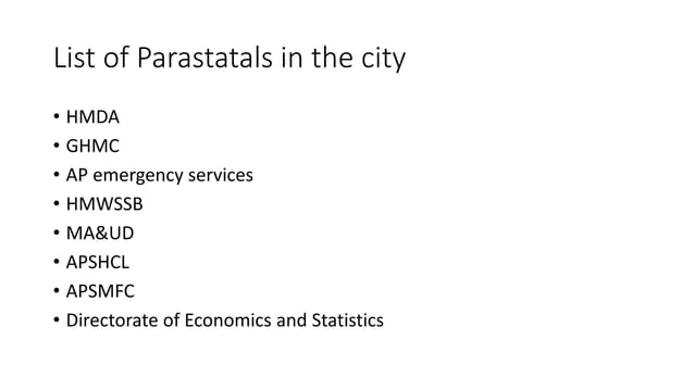 Hyderabad and parastatals | PPTX | Developmental Sites | Real Estate
