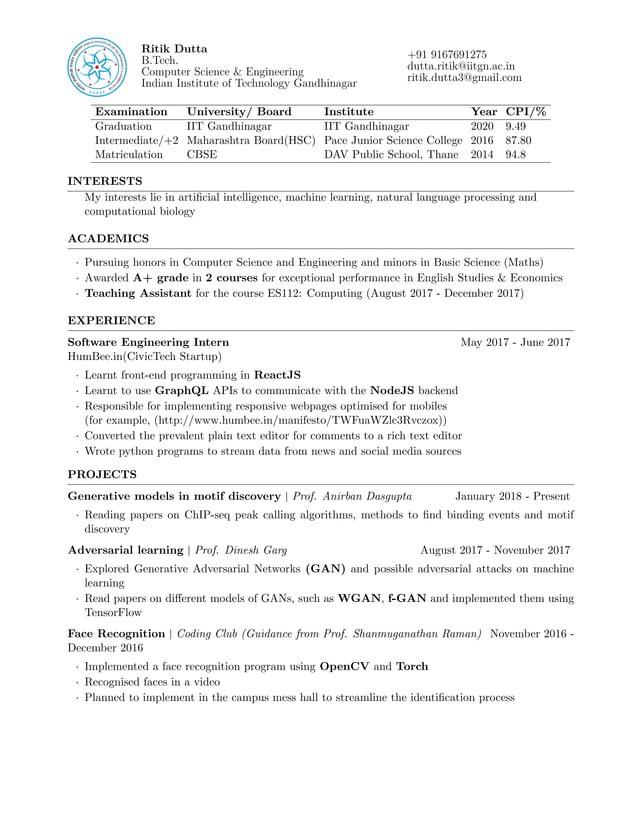 Ritik Dutta Resume | PDF