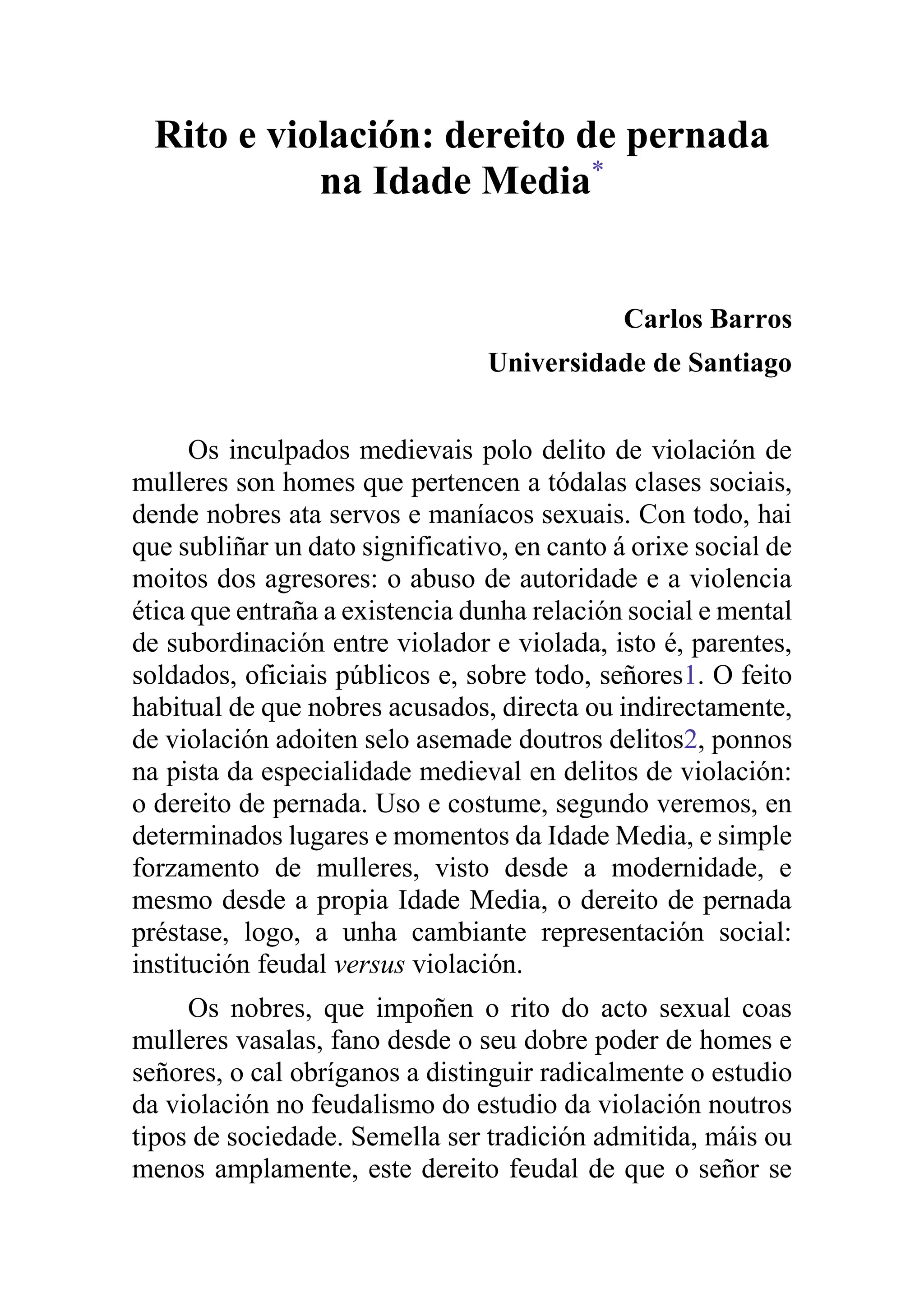 Rito e violación: dereito de pernada na Baixa Idade Media | PDF