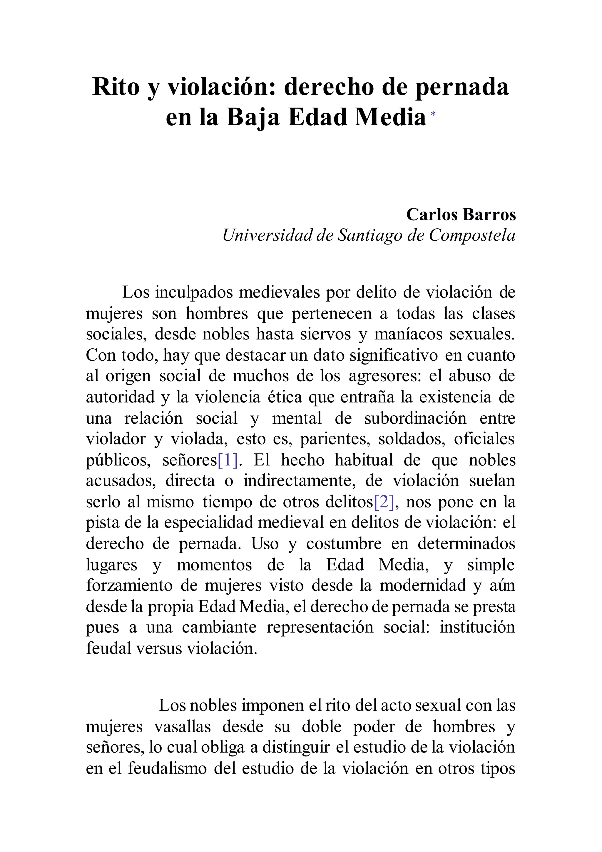 Rito y violación: derecho de pernada en la Baja Edad Media | PDF
