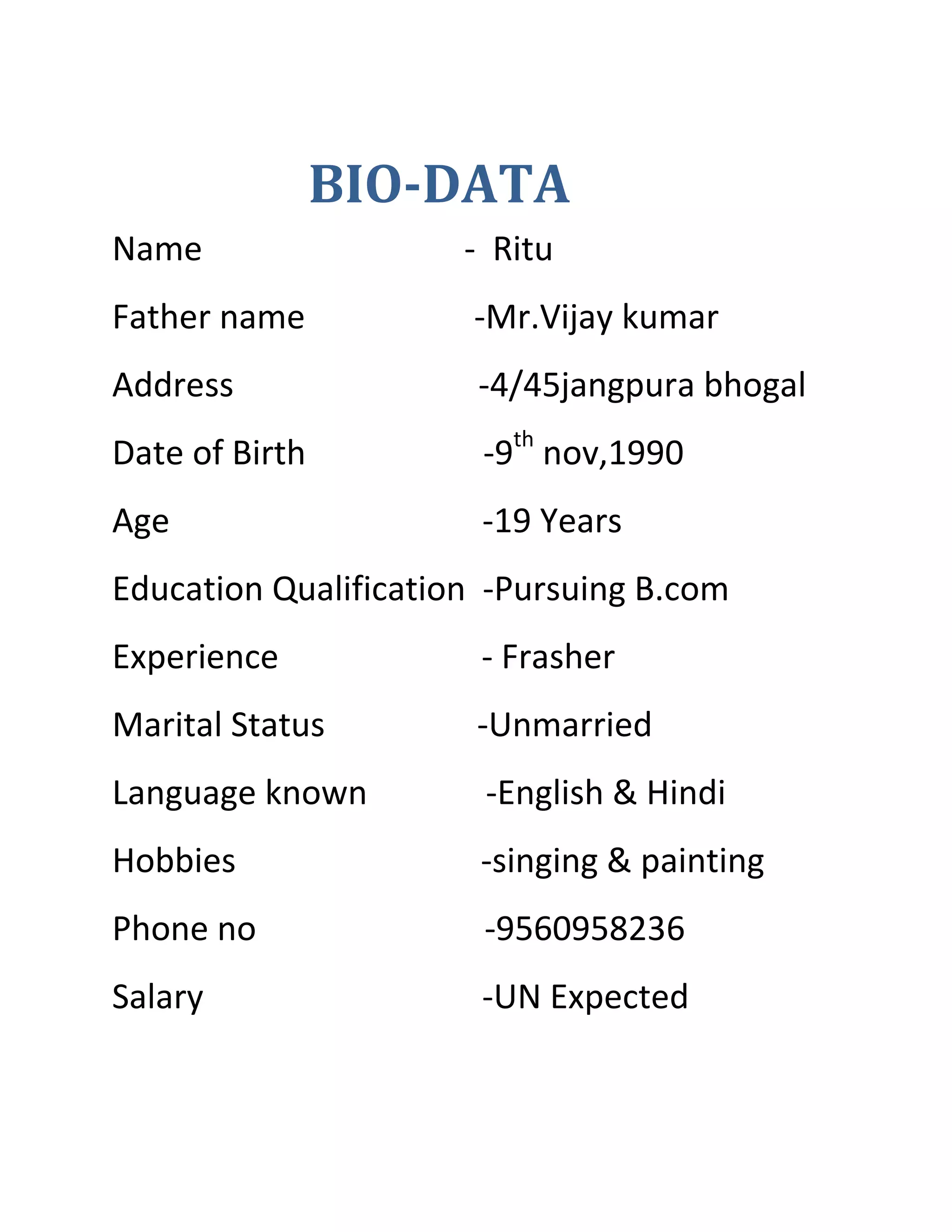 Ritu bio data | DOCX