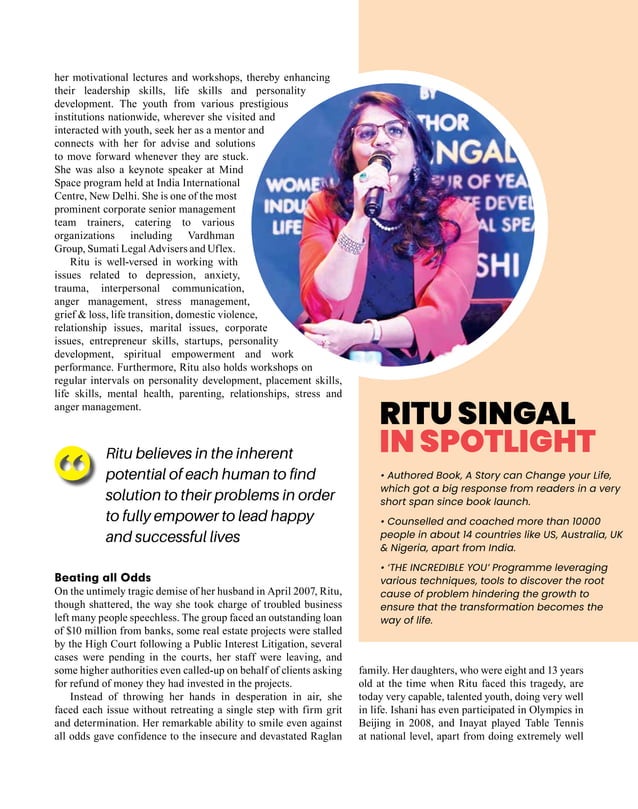 Life Coach Ritu Singal Honoured By Siliconindia | PDF