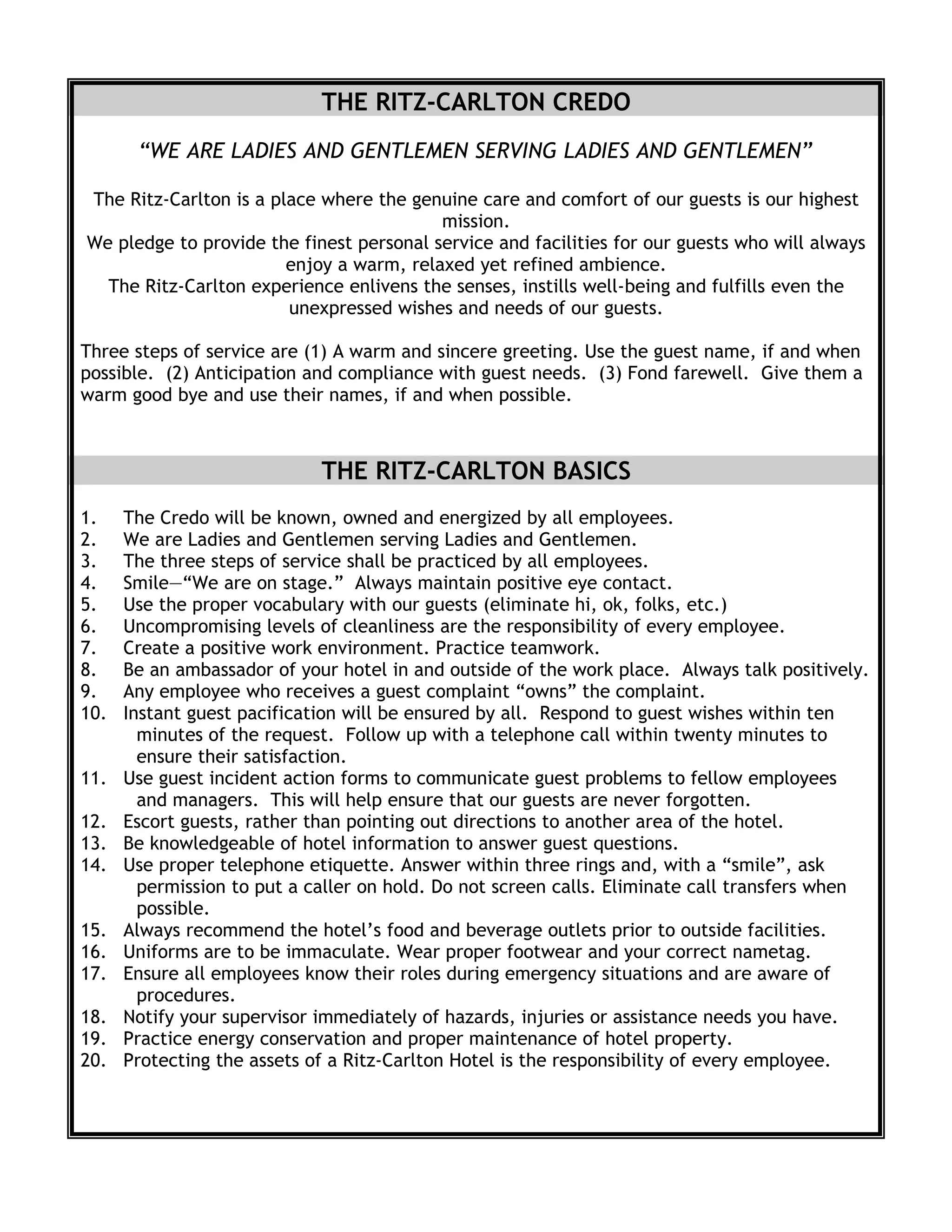 Ritz carlton credo | DOC