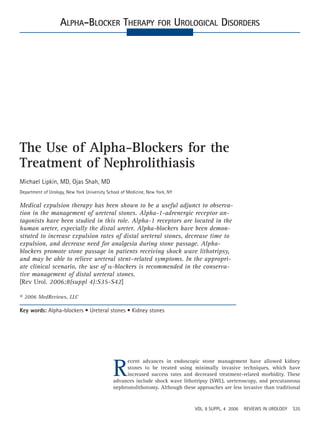 The Use of Alpha-Blockers for the treatment of Nephrolithiasis | PDF