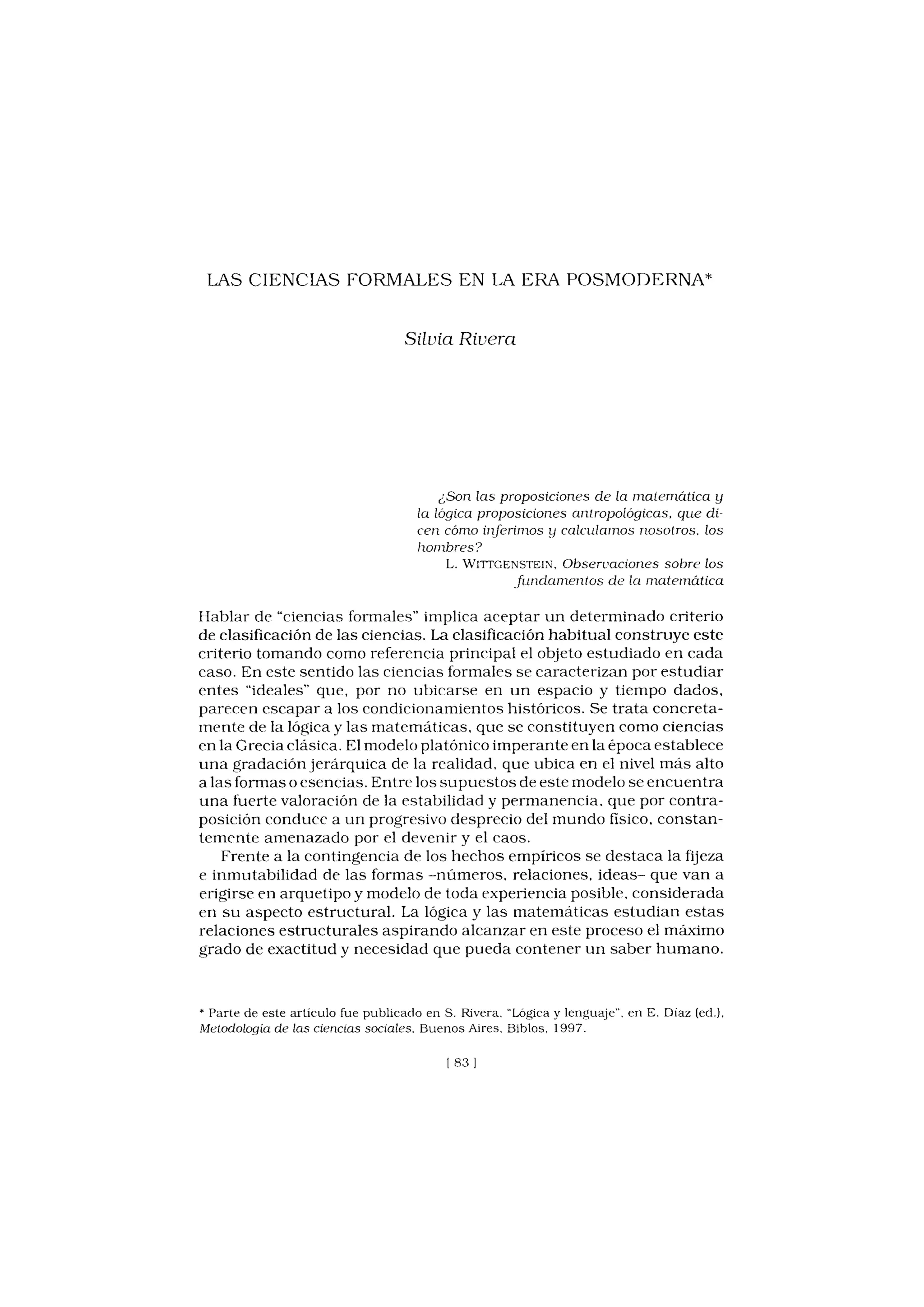 LA POSCIENCIA - Las ciencias formales en la era posmoderna, SILVIA ...