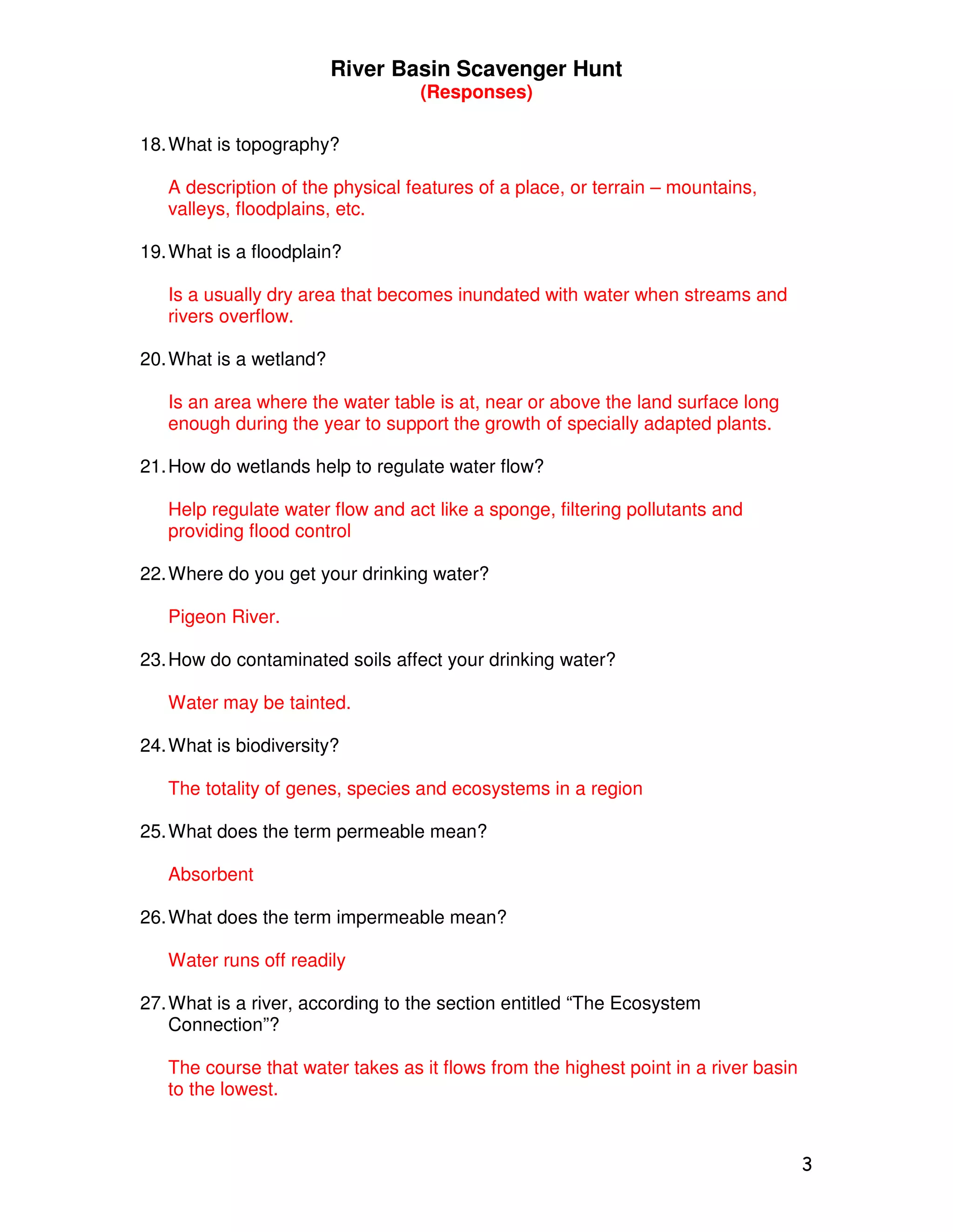 NC River Basin Scavenger Hunt with responses | PDF