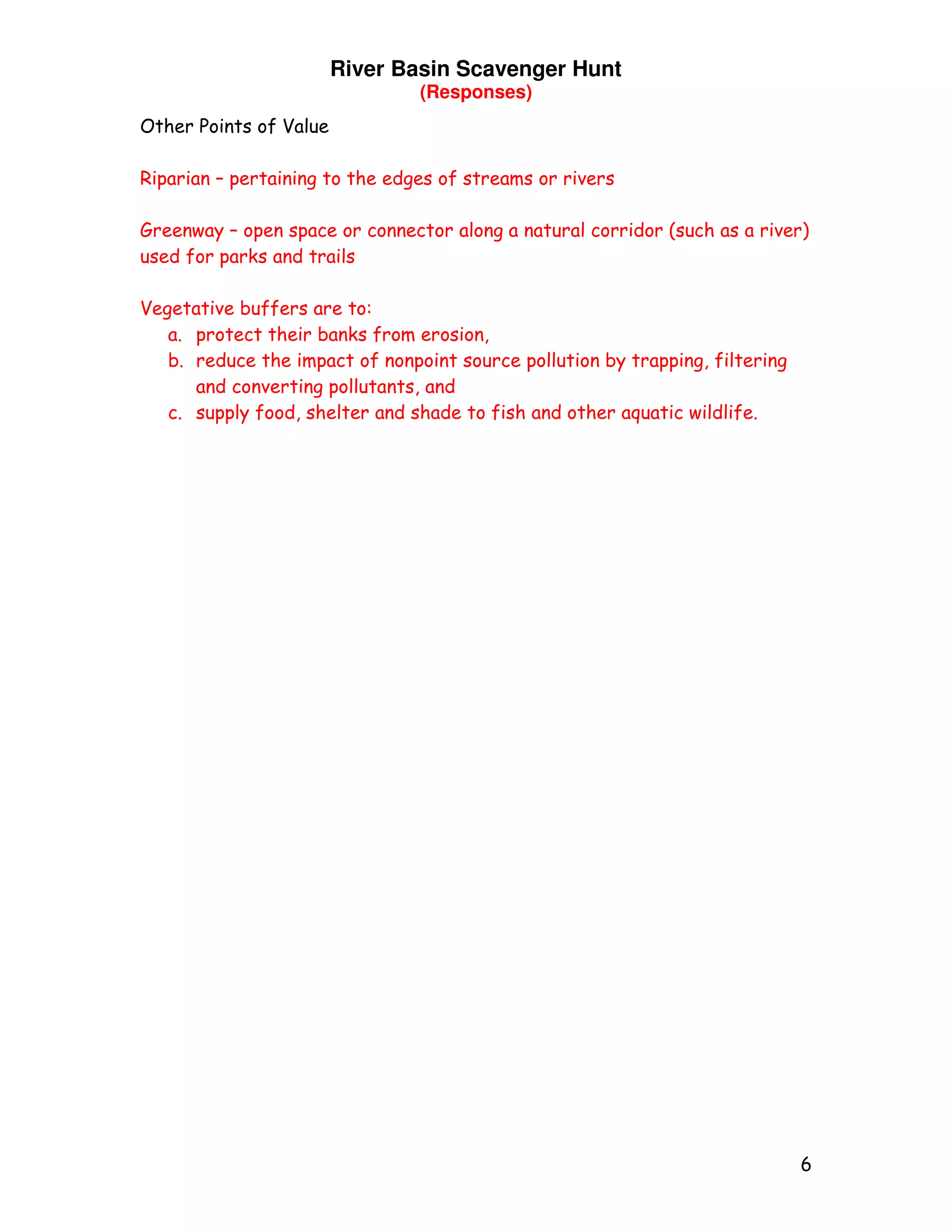 NC River Basin Scavenger Hunt with responses | PDF