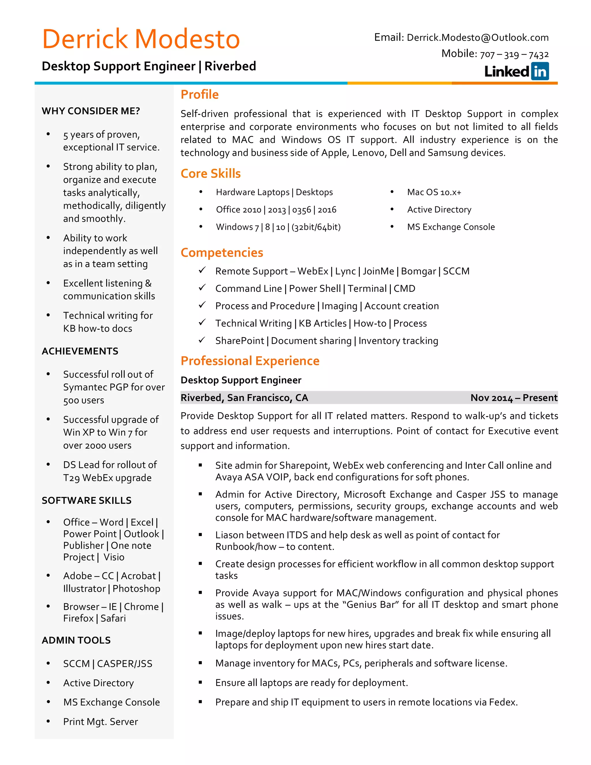 Riverbed resume dmodesto 1 | PDF