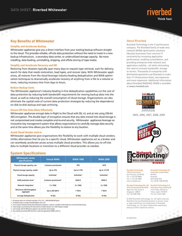 Riverbed Whitewater Datasheet | PDF