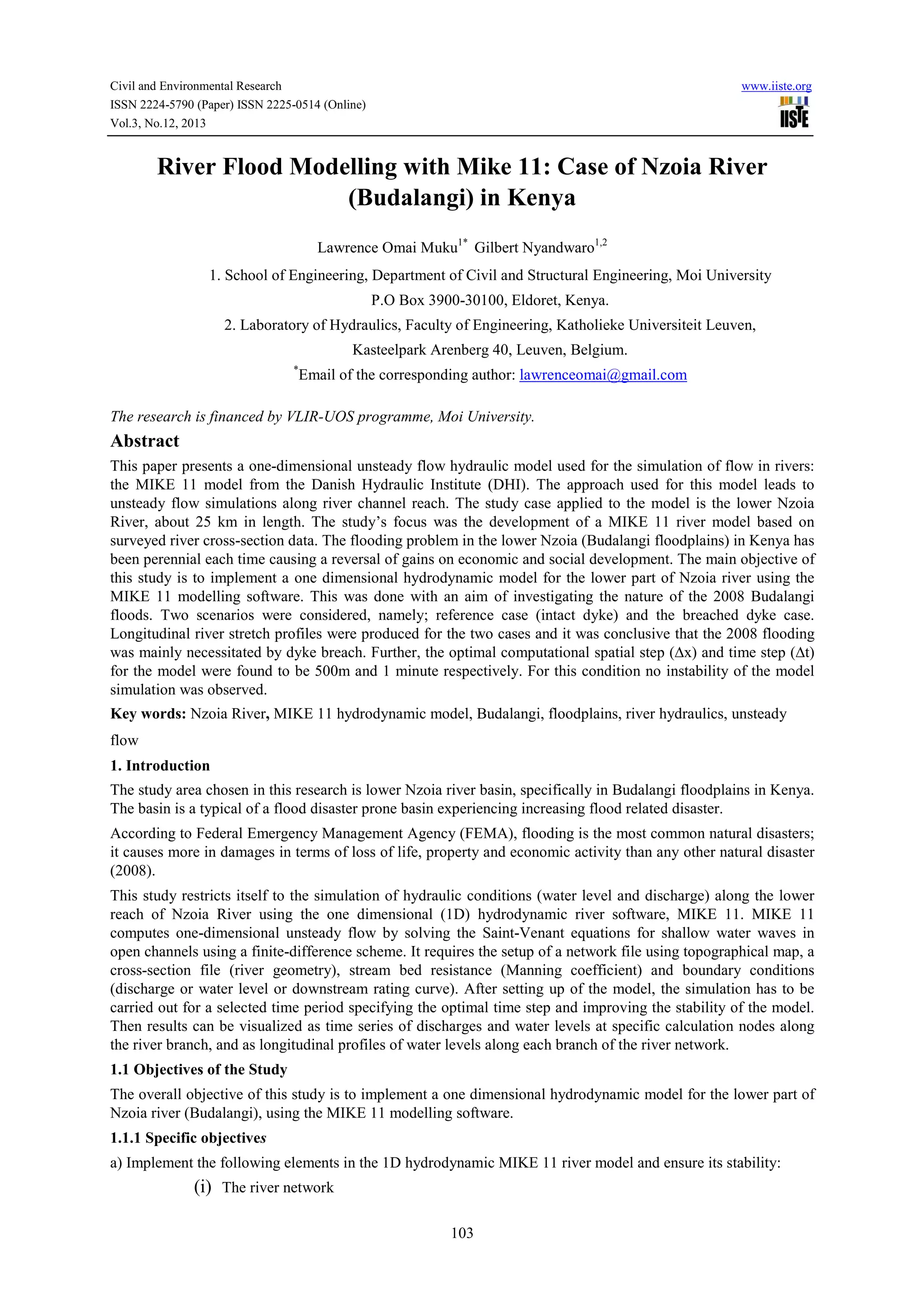 River flood modelling with mike 11 case of nzoia river (budalangi) in ...