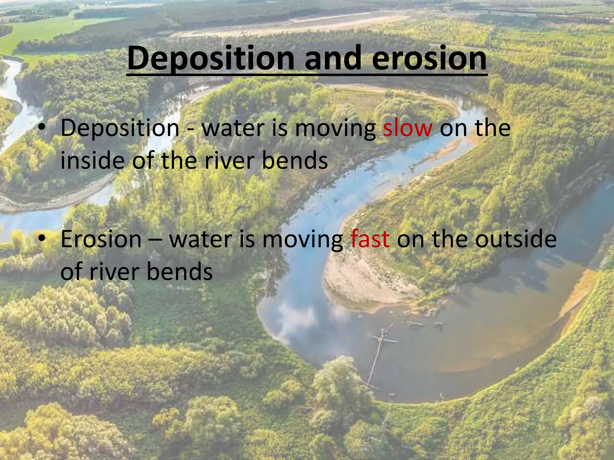 River landforms in middle and lower courses, meanders and oxbow lakes ...
