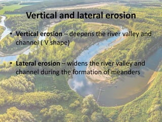 River landforms in middle and lower courses, meanders and oxbow lakes ...