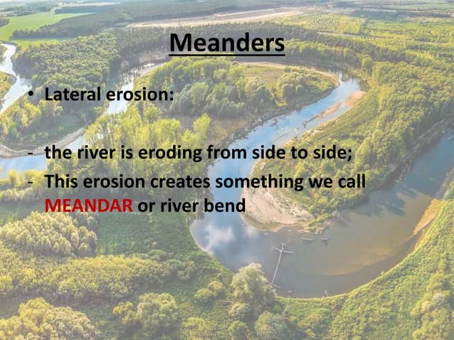 River landforms in middle and lower courses, meanders and oxbow lakes ...