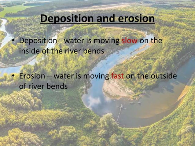 River landforms in middle and lower courses, meanders and oxbow lakes ...
