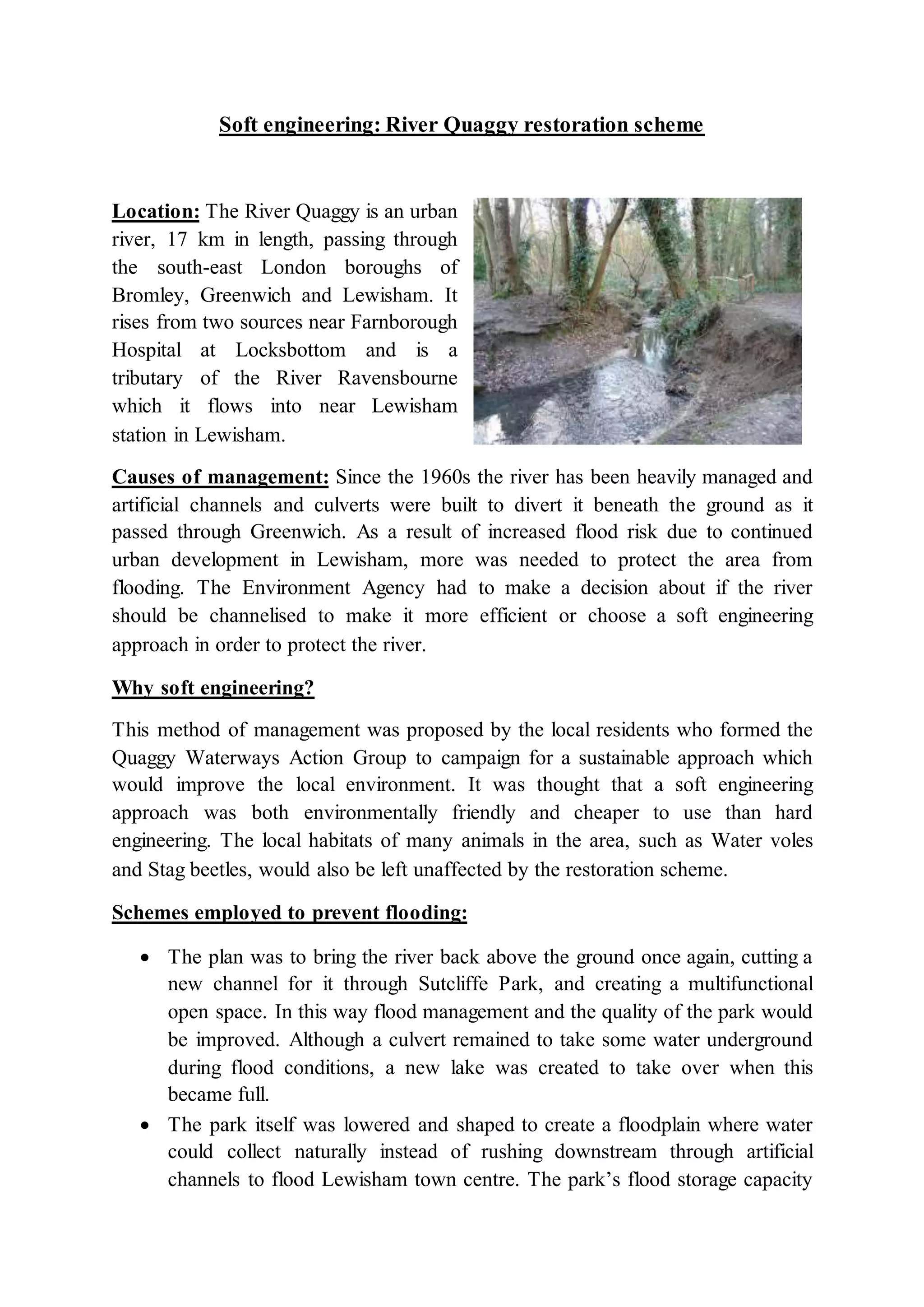 Soft engineering case study:River quaggy | DOCX
