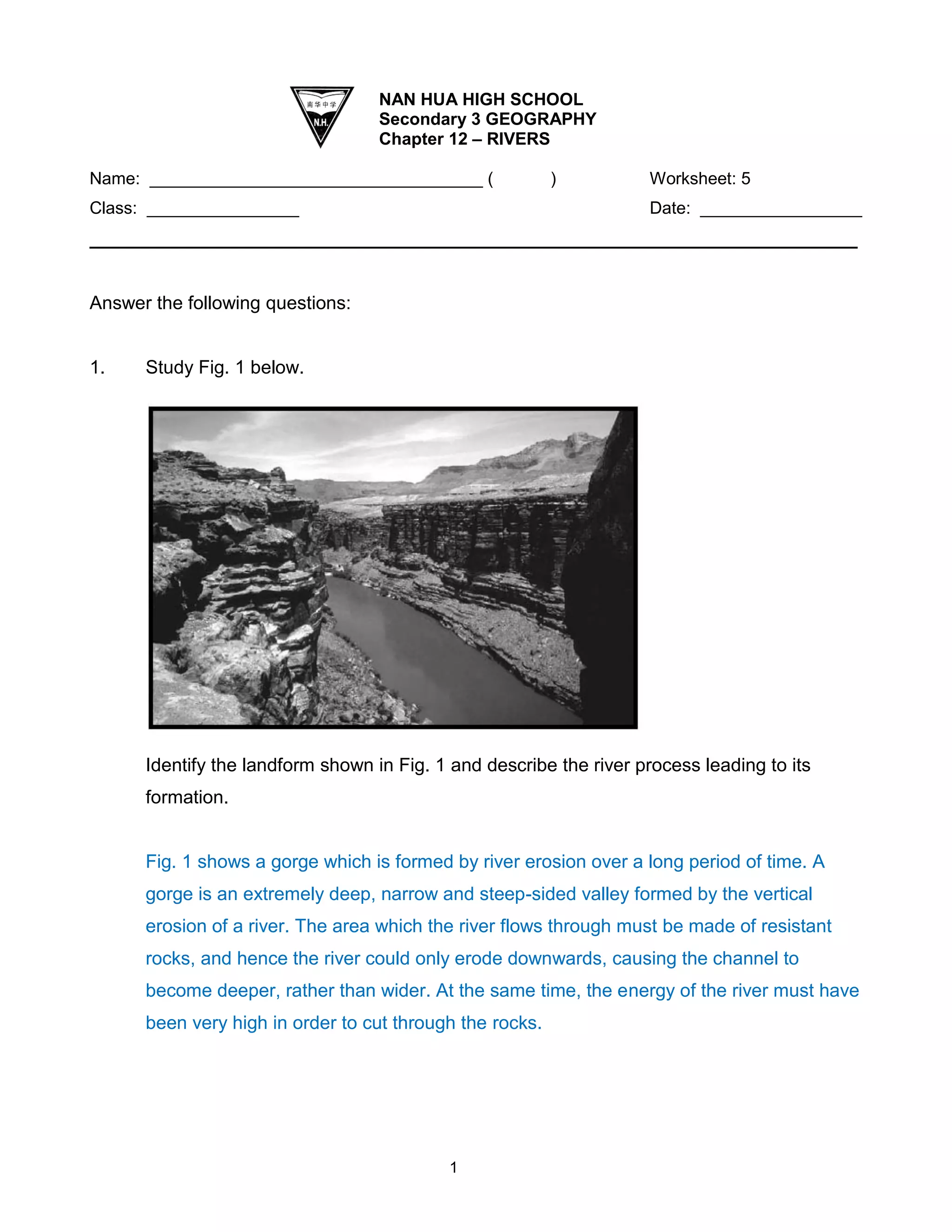 Rivers Worksheet 5 Answers | PDF