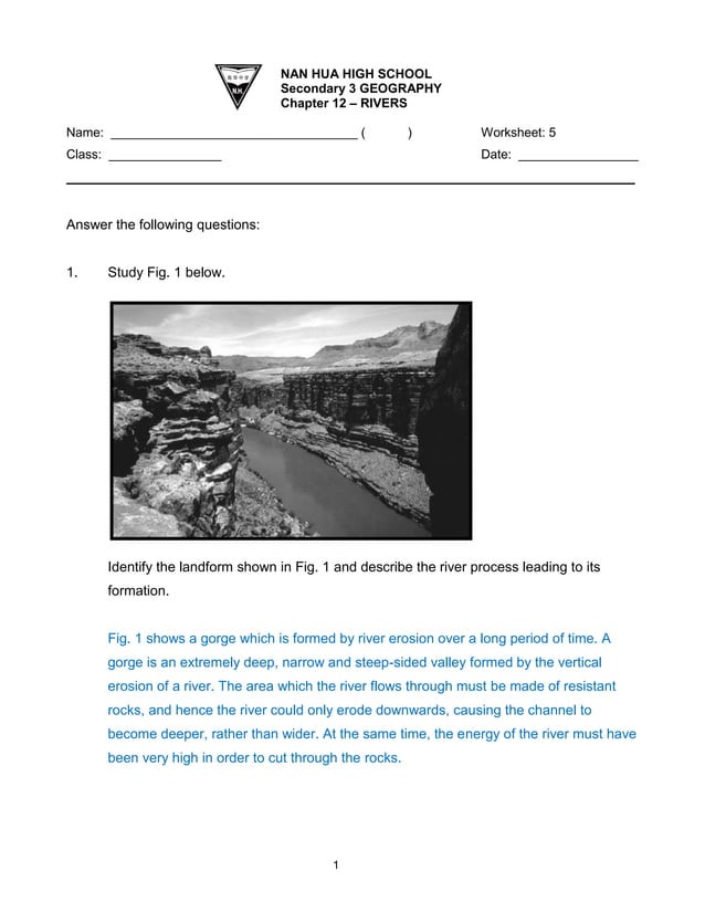 Rivers Worksheet 5 Answers | PDF