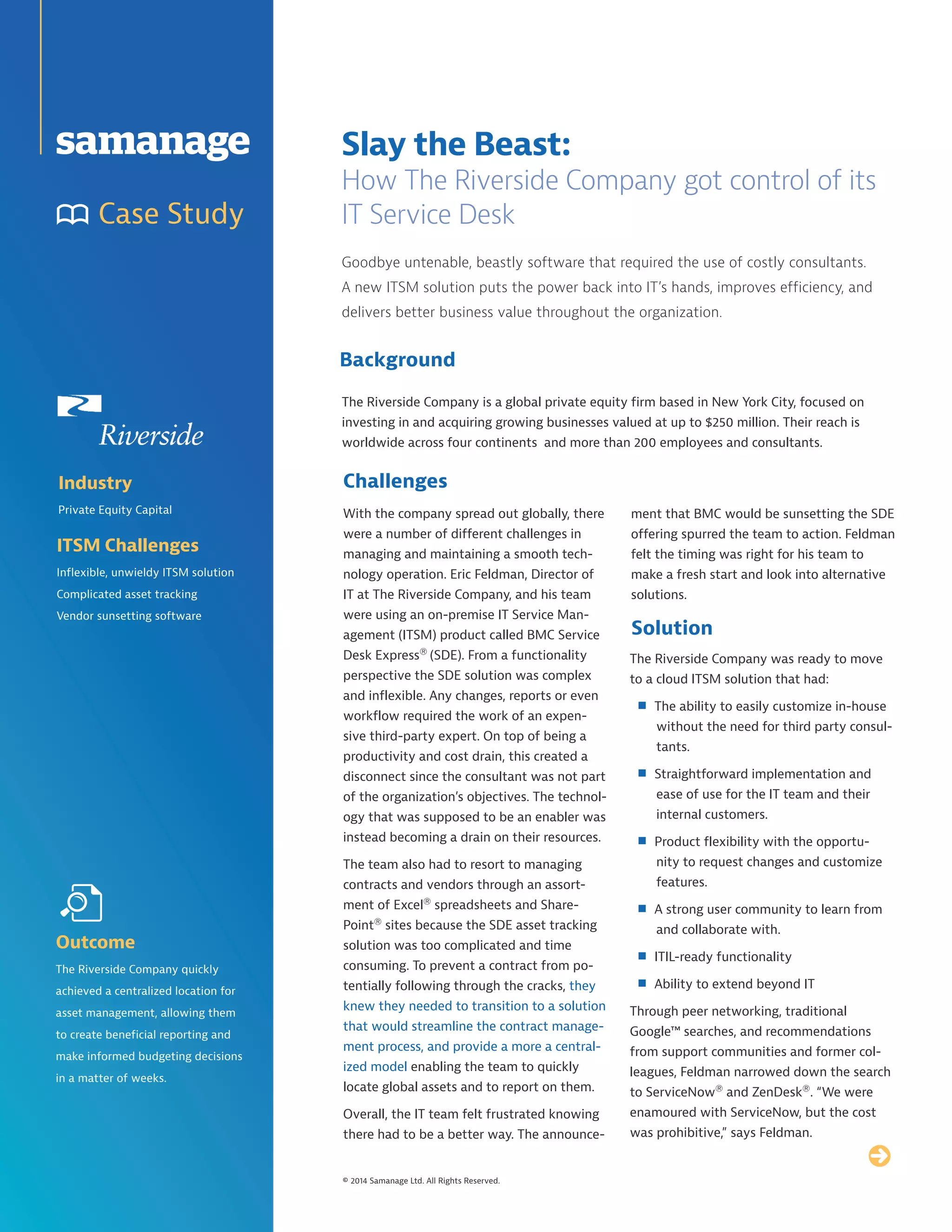 How The Riverside Company Got Control of Their IT Service Management | PDF