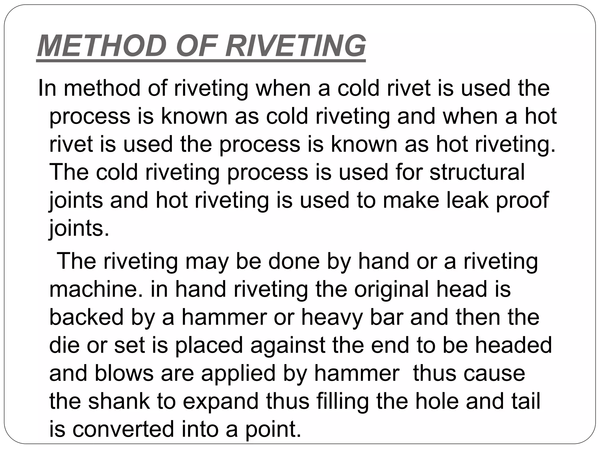 Rivet joints, methods of riveting, types | PPTX | Woodworking | Arts ...