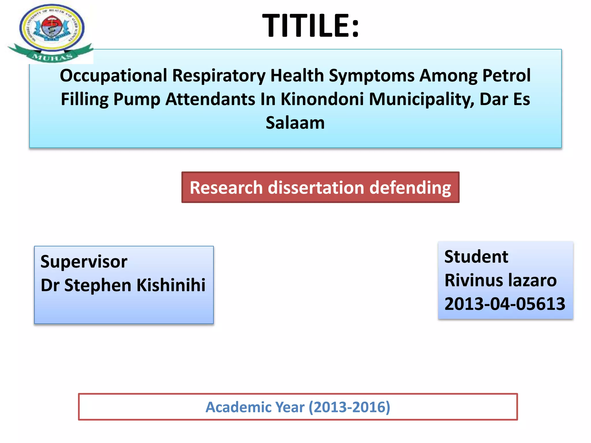 Respiratory health problems among petrol pump attendants. | PPTX