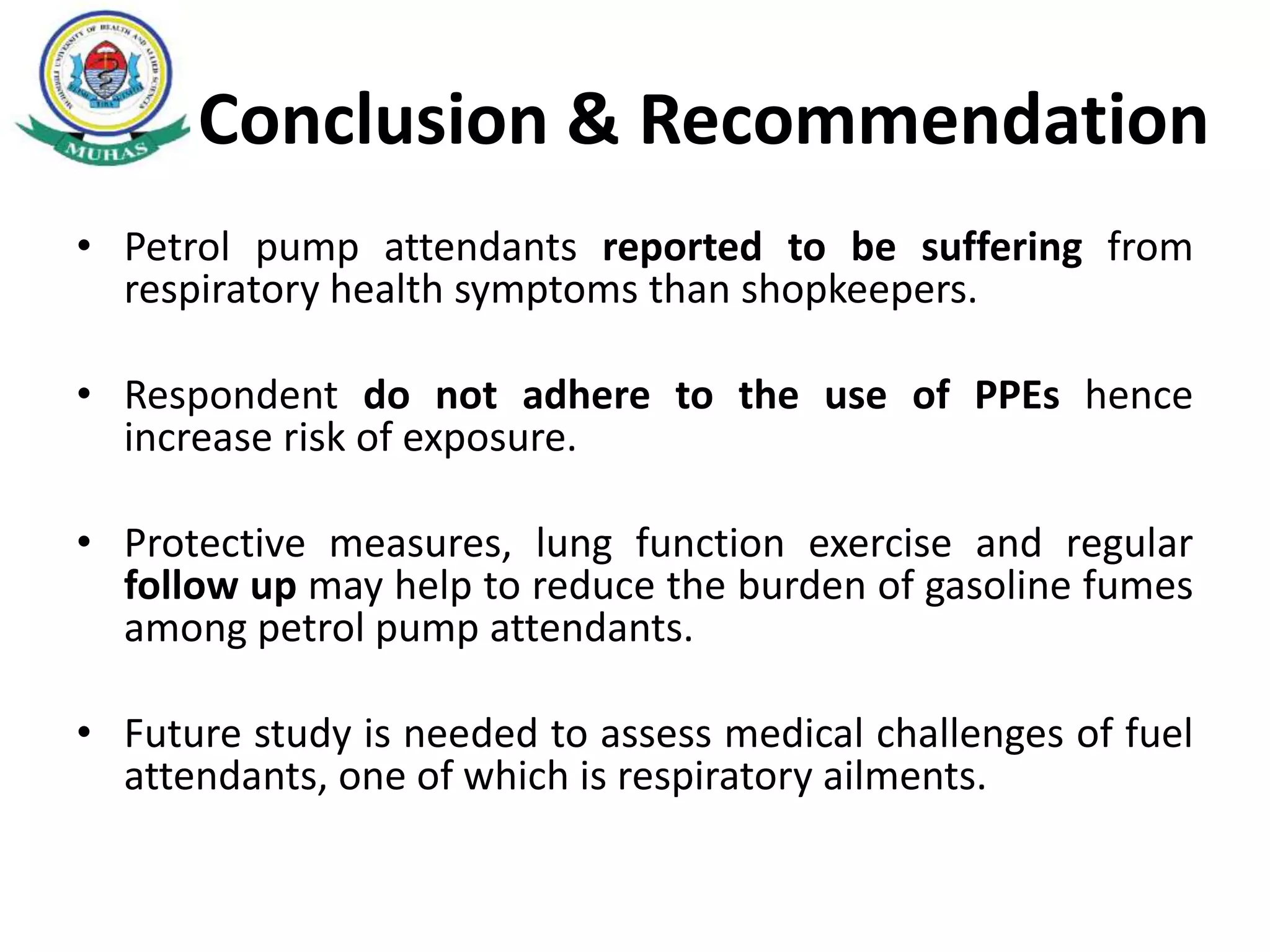 Respiratory health problems among petrol pump attendants. | PPTX