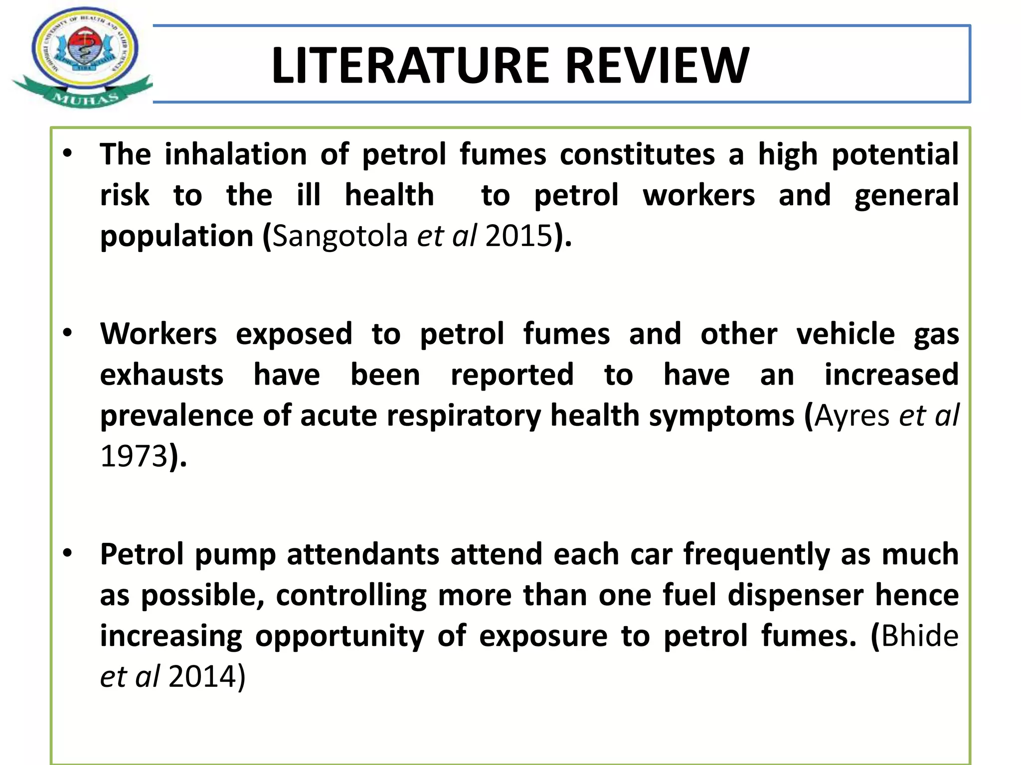 Respiratory health problems among petrol pump attendants. | PPTX