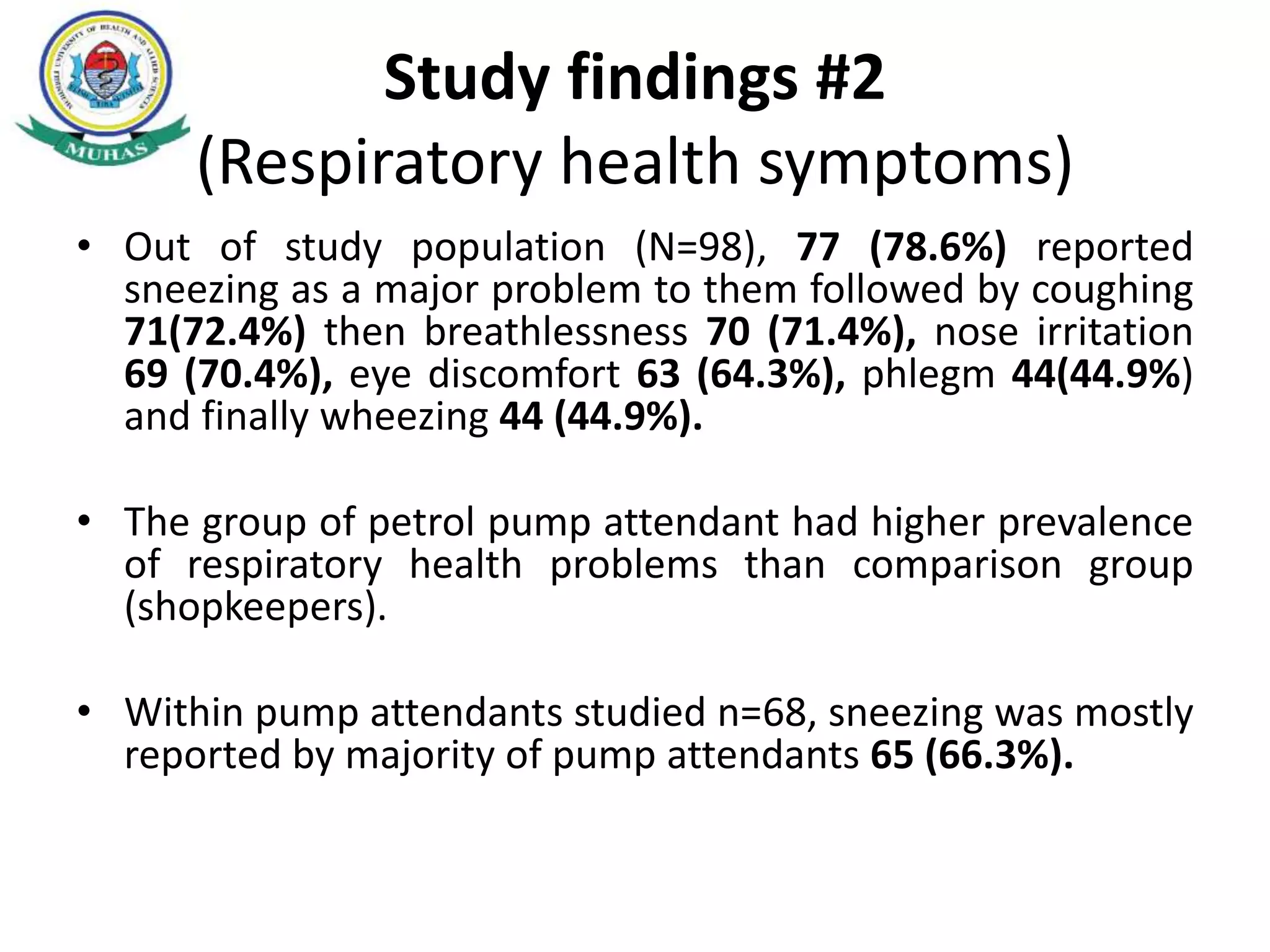 Respiratory health problems among petrol pump attendants. | PPTX