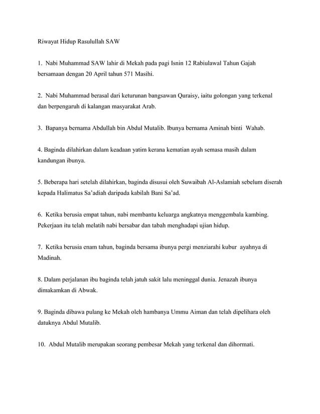 Riwayat hidup rasulullah saw | DOCX