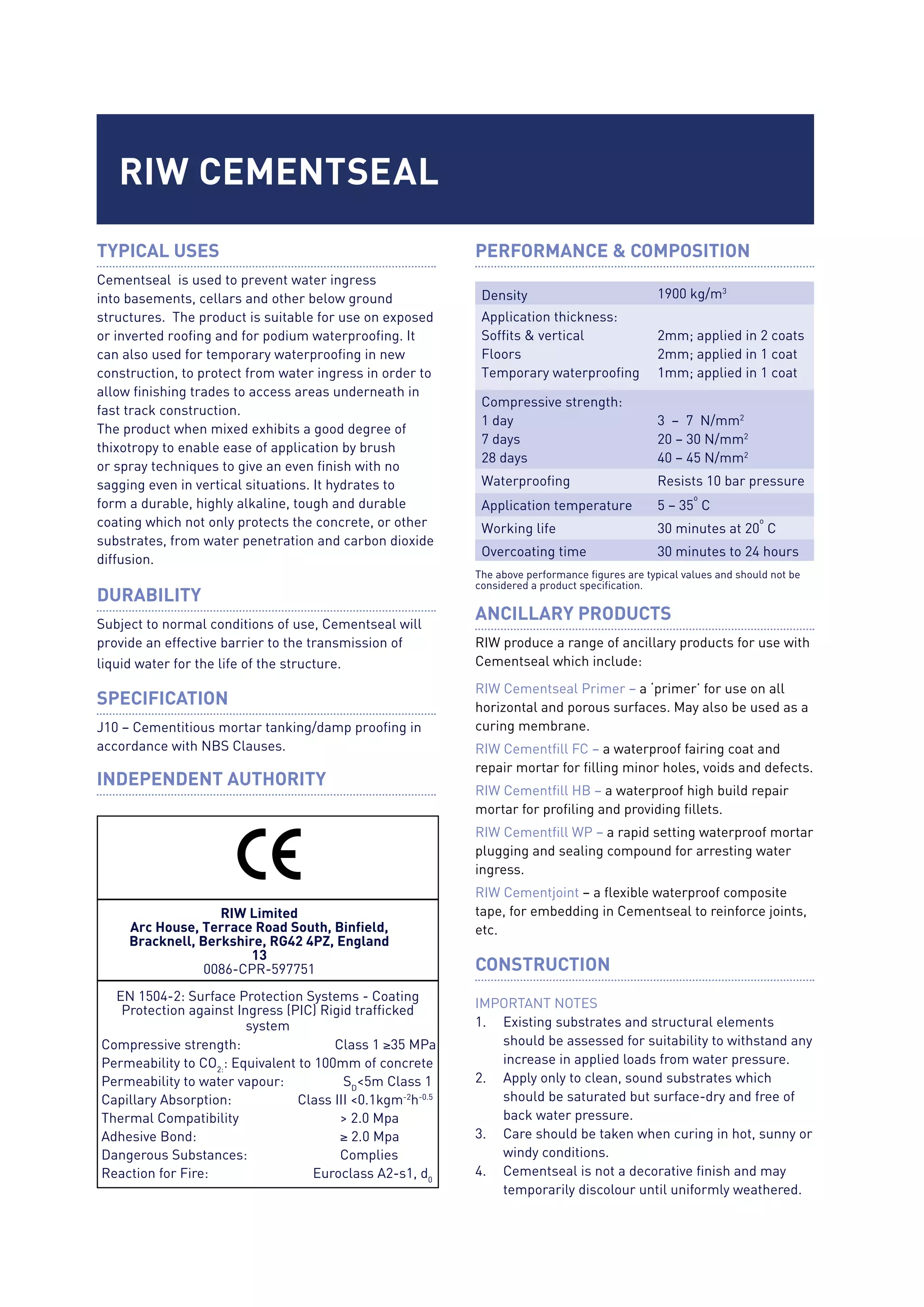 RIW Cementseal Datasheet | PDF