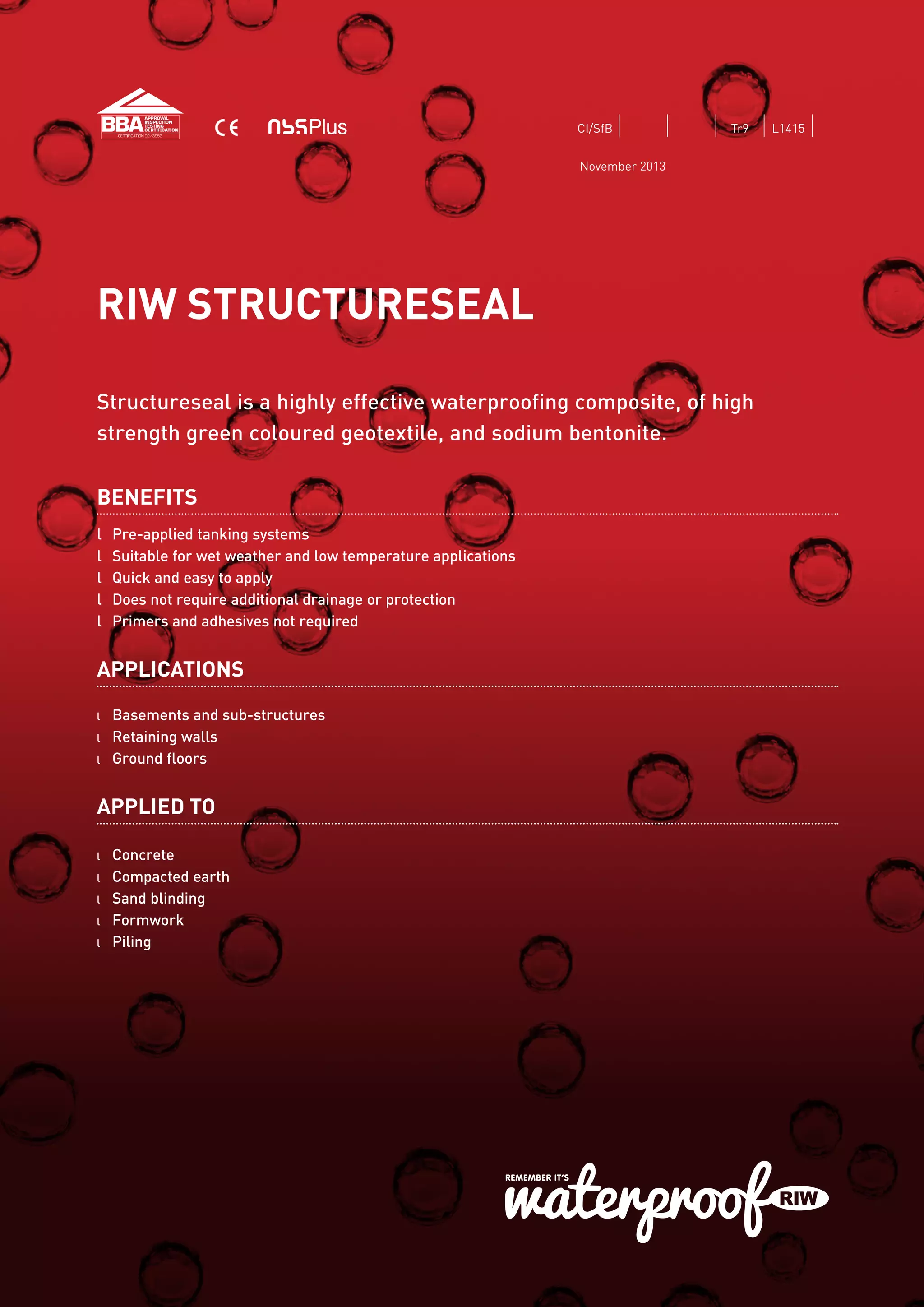 RIW Structureseal -Sodium Bentonite System - Typical Details | PDF