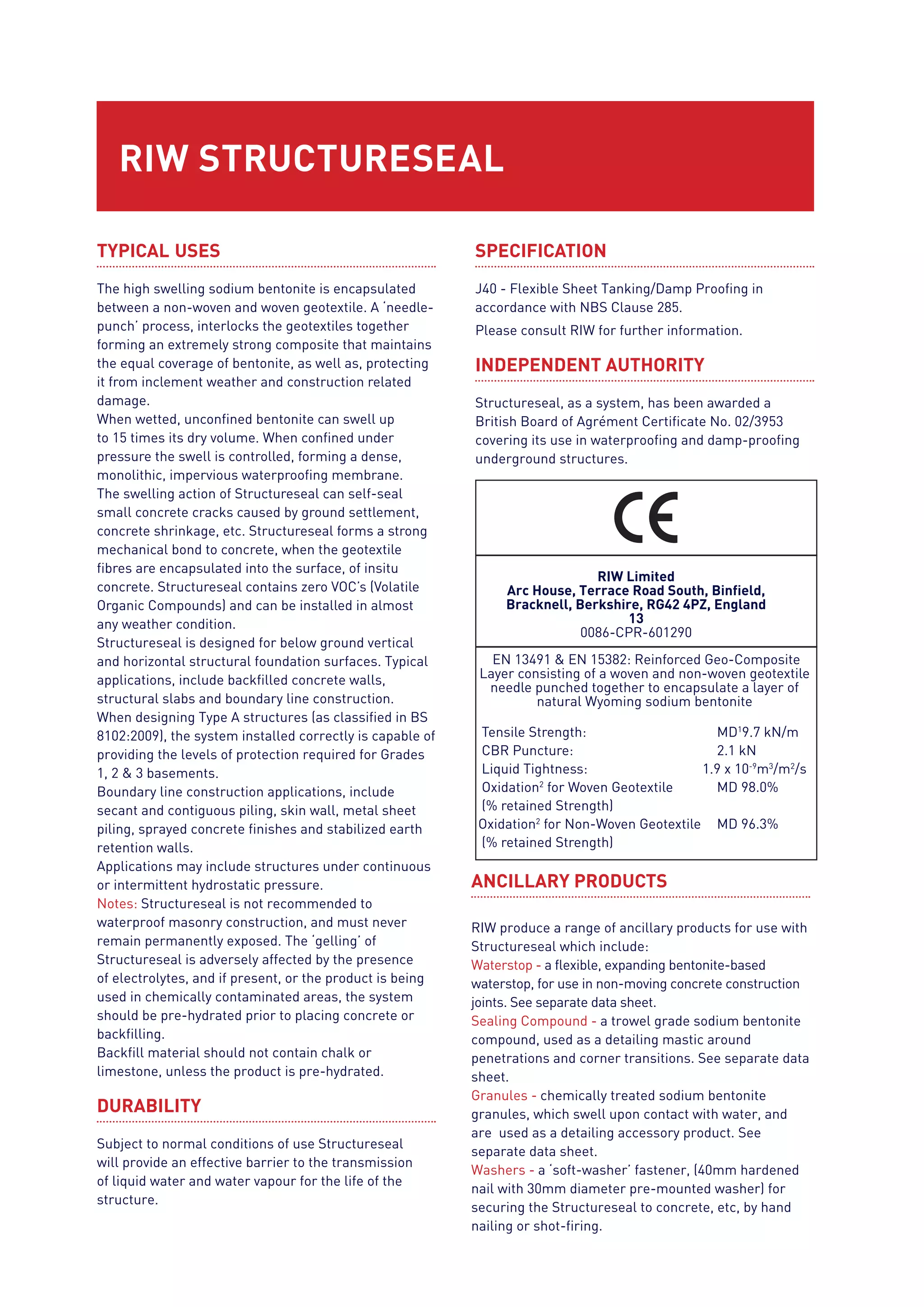 RIW Structureseal -Sodium Bentonite System - Typical Details | PDF