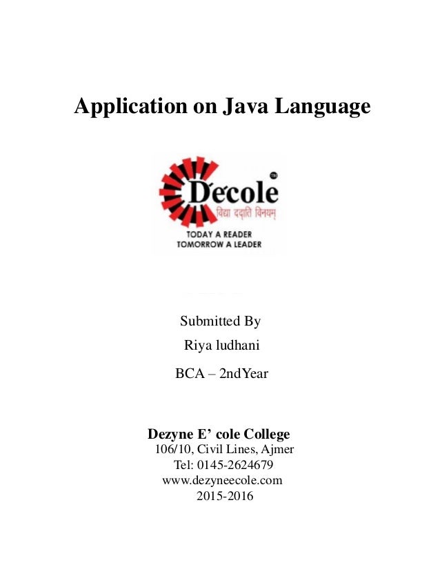 Riya Ludhani 3rd Year Bca Project On Java Programming