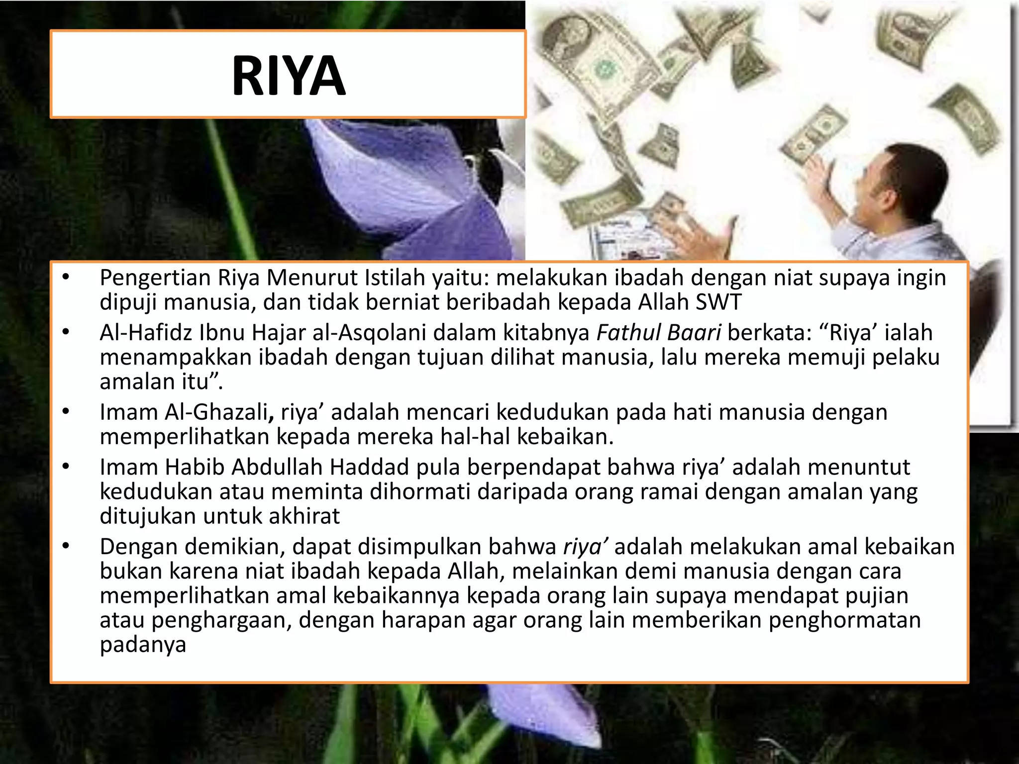 Riya, sum’ah, ujub dan takabur adalah | PPTX