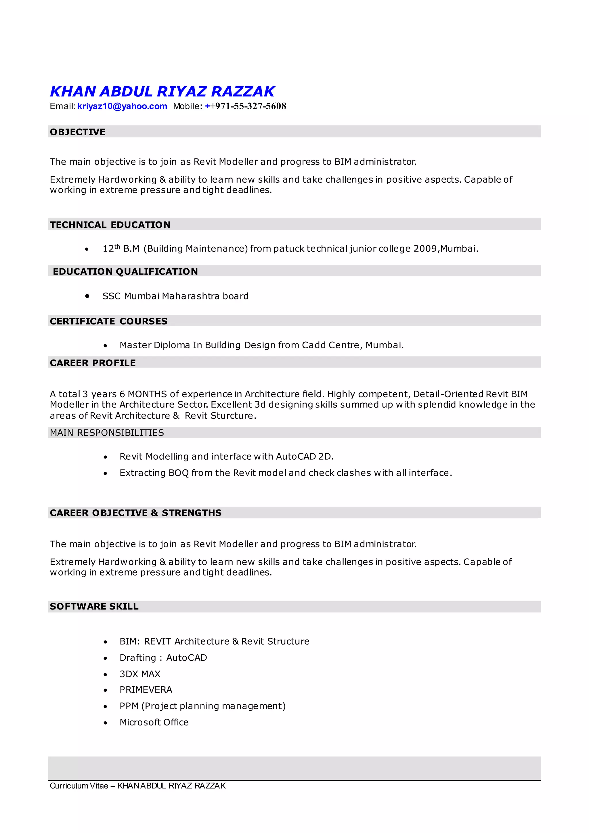 Riyaz resume | DOCX