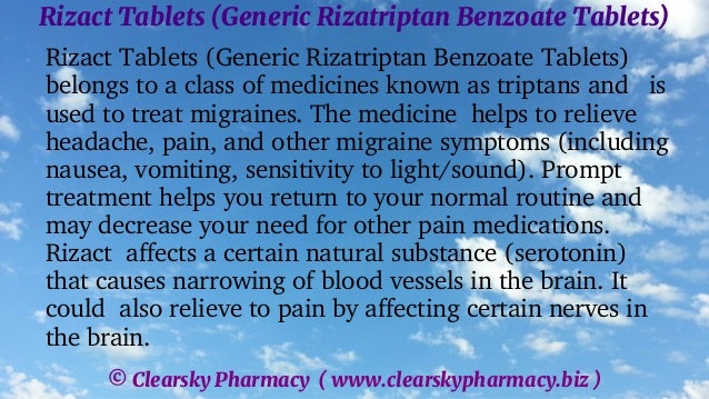 Rizact Tablets (Generic Rizatriptan Benzoate Tablets) | PDF